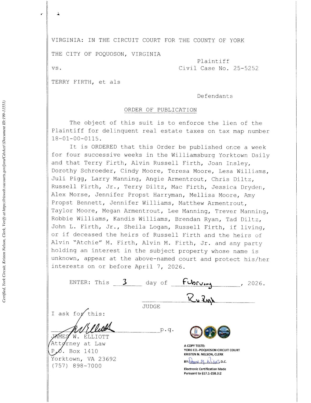 Public Notice: Order of Publication | Williamsburg Yorktown Daily
